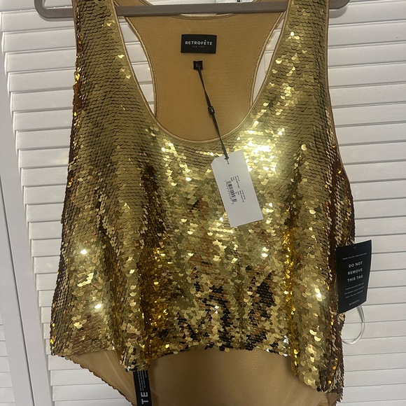 Retrofete | Tops | Retrofete Gold Sequin Crop Top | Poshmark